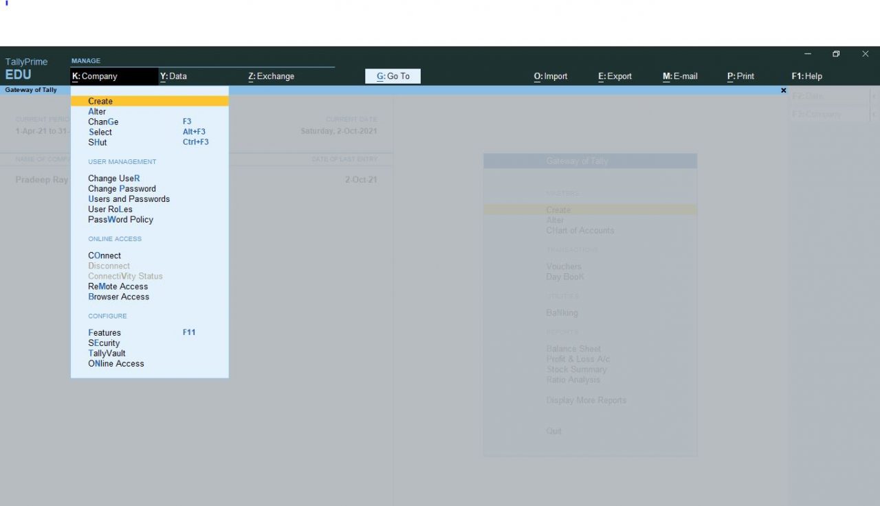 Create Company in Tally Prime: – – Tally Customizations
